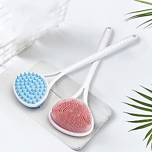Healifty Bath Scrub Brush Exfoliating Shower Brush Bath Body Brush Handled Back Scrubber Dual-sided Silicone Soft Bath Brush for Wet or Dry Brushing Deep Cleansing and Massage Sky-blue
