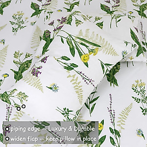 FADFAY California King Size Sheets Set Premium 100% Cotton Green Floral Bed Sheet Botanical Lavender Leaf Daisy White Deep Pocket Fitted Sheet Soft Shabby Sheets Pillowcases Set 4Pcs, Cal King