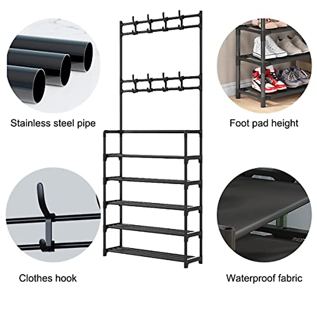 Shoe Rack For Closet,Shoe Organizer With Hat Bag Coat Hanger Racks,Entryway Stand Shelf For Shoes Storage And Organization, 5 tiers (60cm)