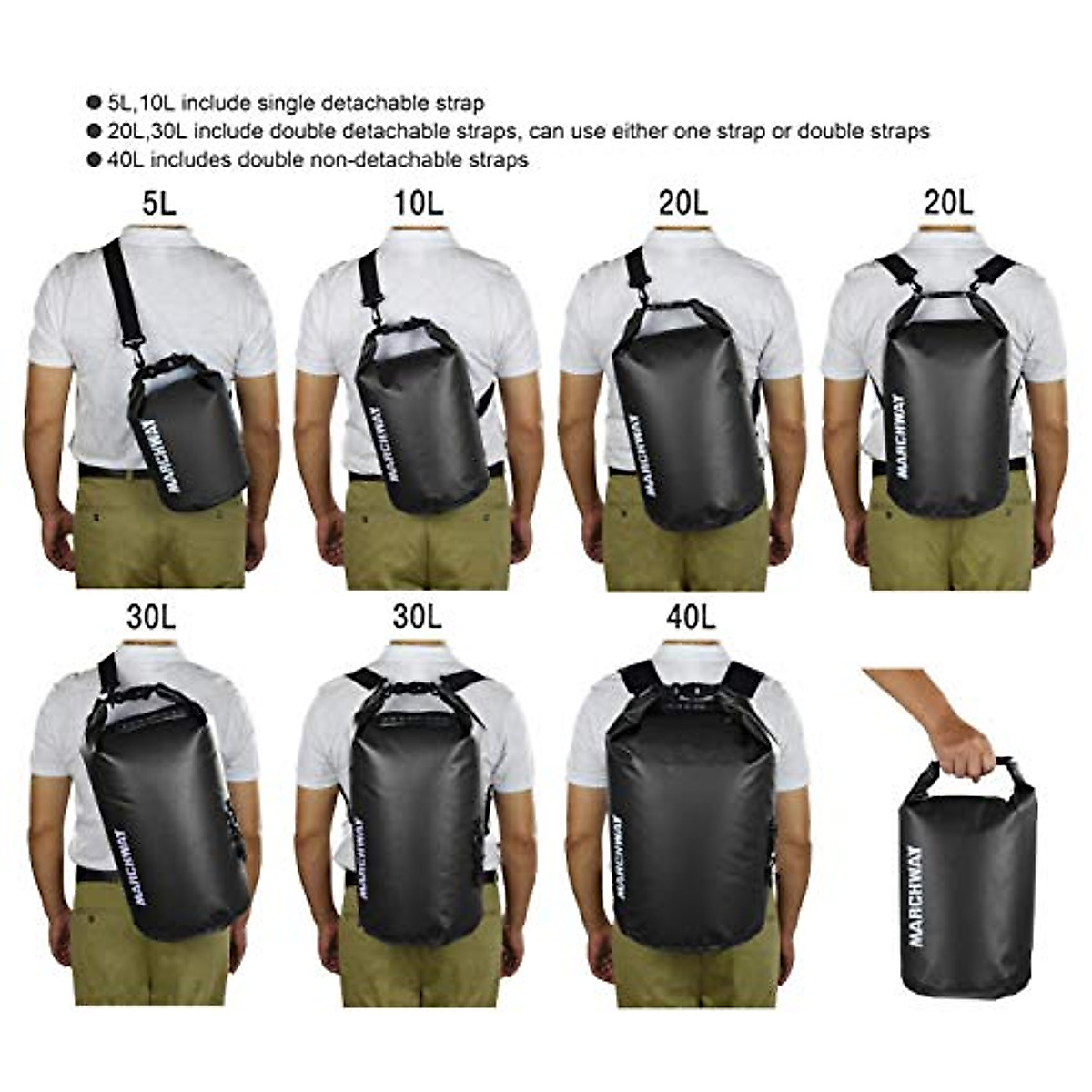 MARCHWAY Floating Waterproof Dry Bag 5L/10L/20L/30L/40L, Roll Top Sack Keeps Gear Dry for Kayaking, Rafting, Boating, Swimming, Camping, Hiking, Beach, Fishing (Black, 10L)