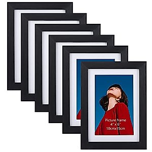 4x6 Black Picture Frame Set of 6, Multi Frames Matted to Display Photos 4x6 with Mat or 5x7 without Mat for Wall and Tabletop