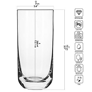 Krosno Long Tall Water Juice Mojito Drinking Glasses, Set of 6 Highball Glasses, 12.1 oz, Glamour Collection, Lead-Free Crystal Glass Drinking Glasses, Water Glasses, Made in Europe