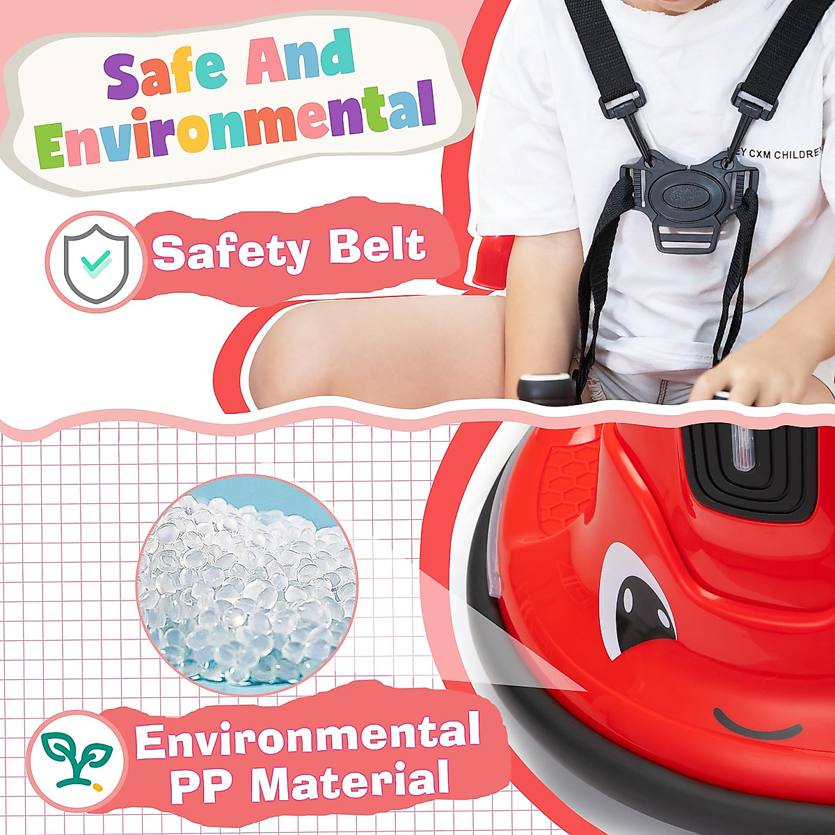 TOBBI 12V Kids Ride on Electric Bumper Snail Car with Remote Control/360 Degree Spin/DIY Sticker/LED Lights for Toddlers Age 3-9 (Red)