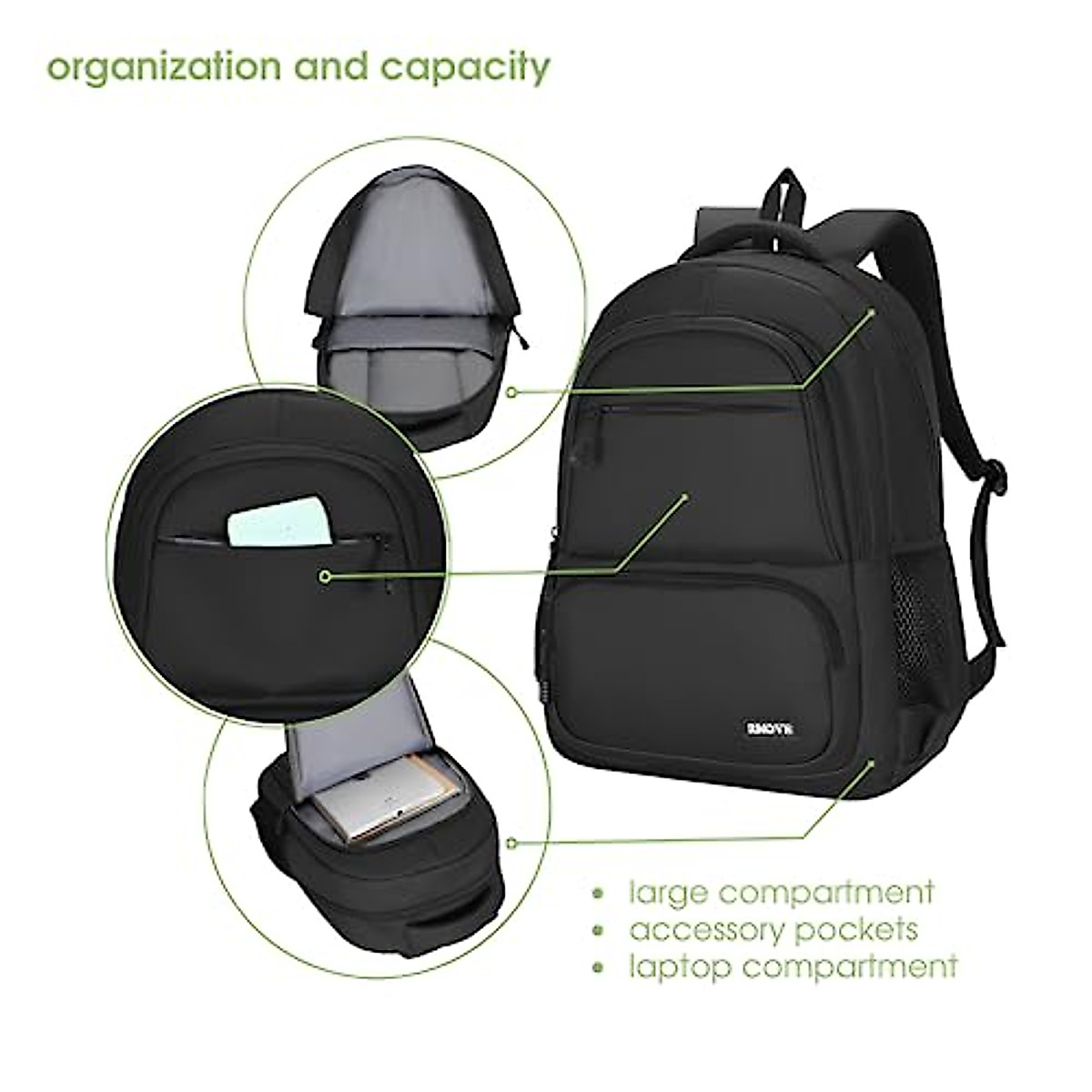 RMOVE Laptop Backpack,Business Travel Backpack, Water Resistant, Computer Bag for Women & Men Fits 15.6 Inch Laptop and Notebook - Black