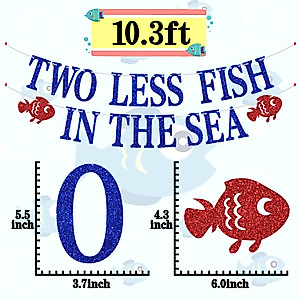 Two Less Fish in the Sea Banner, Engagement Party Beach Wedding Party Decor, Nautical Sea Theme Bridal Shower, Funny Bachelorette Party Decorations (Blue Glitter)