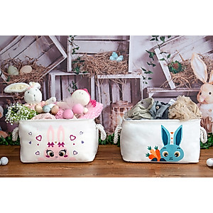 Kazulo Pink Bunny Easter Basket For kids, Rectangle Rabbit Basket, Easter Basket for Girls, Egg Hunt Bag For Boys and Girls,, Kids Easter Basket, Bunny Basket (Pink Bunny)