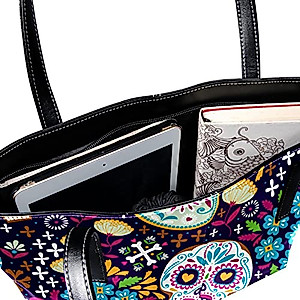 Large Leather Handbags for Women Skull Purple Top Handle Shoulder Satchel Hobo Bag