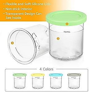 CTSZOOM Containers Replacement Ice Creami Pints and Lids, 16oz Containers Compatible with Ninja NC301 NC300 NC299AMZ Series Ice Cream Maker 4 Pack, BPA Free Dishwasher Safe Green/Grey/Blue/Yellow