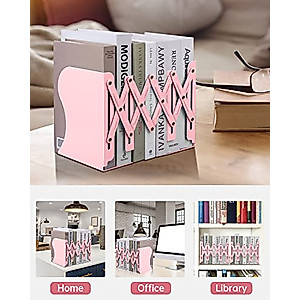 Adjustable Bookends, Metal Book Ends for Shelves Heavy Book, Desk Magazine File Organizer for Home, Office, Books, Papers, Extends up to 19 inches (Pink)