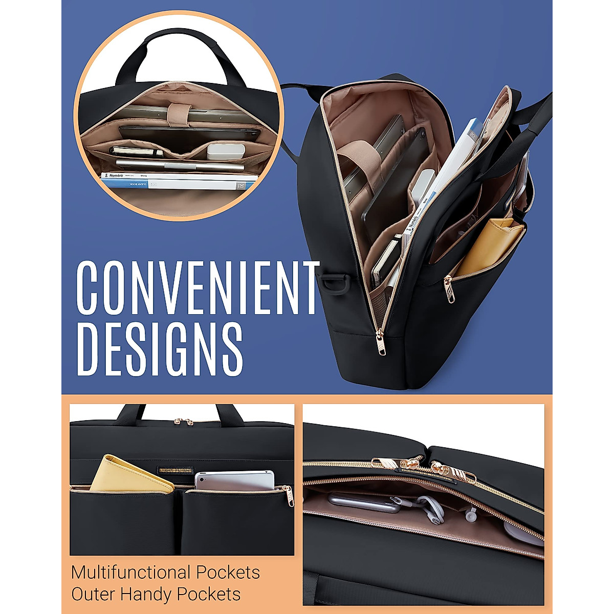 LIGHT FLIGHT 17.3 Inch Laptop Bag, Travel Business Briefcase,Water-Repellent Shoulder Messenger Bag,Large Computer Bag for Men and Women Work Office,Nylon,Black