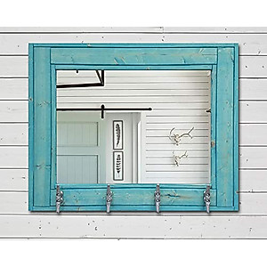 Boat House Row Mirror with Boat Cleat Hooks - Nautical Decor, Entryway Coat Hooks, Bathroom Towel Rack - 20 Colors: Shown Vintage Aqua Teal