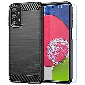 for Samsung Galaxy A23 5G case,Galaxy A23 case with HD Screen Protector,Fashion Shock-Absorption Flexible TPU Bumper Soft Rubber Protective Case Cove for Samsung Galaxy A23 (Black Brushed TPU)