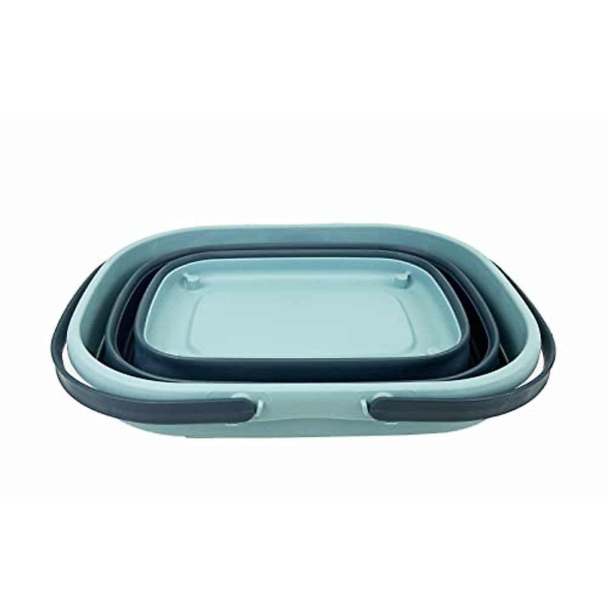 SAMMART 17L(4.5 Gallon) Collapsible Basket with Handle-Portable Outdoor Picnic Basket/Crater with 360˚ Rotating Wheels-Foldable Shopping Bag-Space Saving (Lake Blue/Leaf Blue)