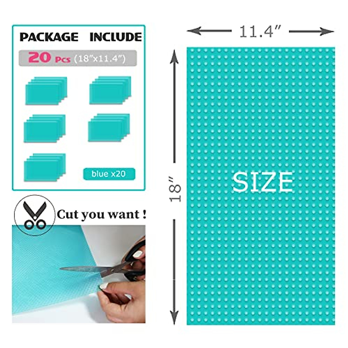 Rwotlls 20Pcs Refrigerator Liners, Washable Fridge Liner Mats Covers Pads for Glass Shelf Cupboard Cabinet Drawer Home Kitchen Accessories Organization (Blue)