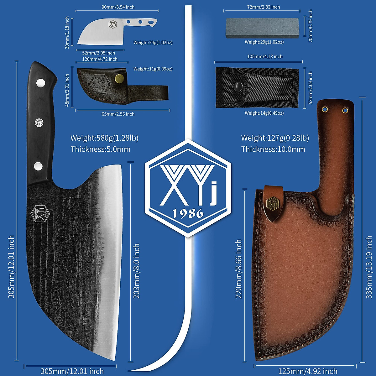 XYJ Full Tang Forged Serbian Chef Knife Camping Boning Knives High Carbon Steel Butcher Cooking Knife With Leather Knives Sleeves