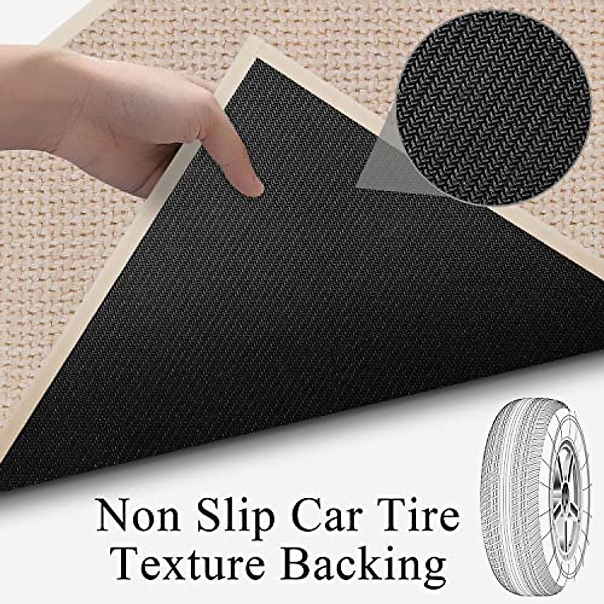 Washable Runner Mat with Rubber Backing, Super Absorbent Long Floor Non Slip Throw Rug for Hallway, Low Pile Large Runner Neutral Living Room Area Rug Carpet for Home, Beige