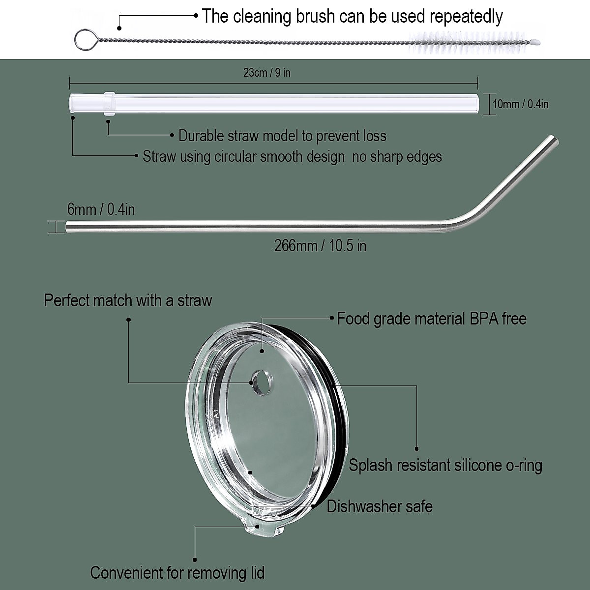 8 Piece Set For Yeti Straw 10 oz/20 oz,No Leak Sliding Closure 100% Spill Proof Straw Lid And Fits Yeti Rambler Tumbler,Ozark Trail Cup Or More Brand Stainless Steel Mugs