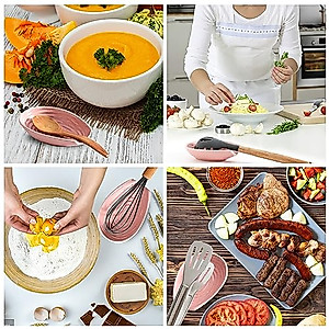 Spoon Rest for Kitchen Counter, Ceramic Cooking Spoon Holder for Stove Top, Porcelain Utensil Rest for Spatula, Ladle, Tong and Spoon, Modern Kitchen Accessories Decor, Pink