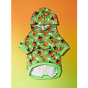 QWINEE Halloween Dog Hoodie Dog Costume Sweatshirt Pumpkin Bat Print Dog Clothes for Puppy Kitten Cat Small Dogs Green Large
