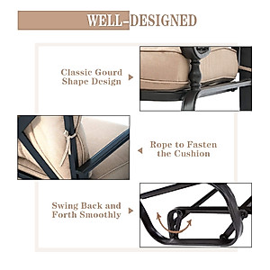 Betterland Outdoor Glider Rocking Chair Patio Swing Glider Bench for 2 Person, Metal Frame Loveseat Chair with Cushions (Brown)