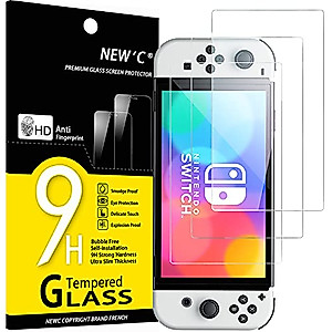 NEW'C [3 Pack] Designed for Nintendo Switch (model OLED) Screen Protector Tempered Glass, Case Friendly Ultra Resistant