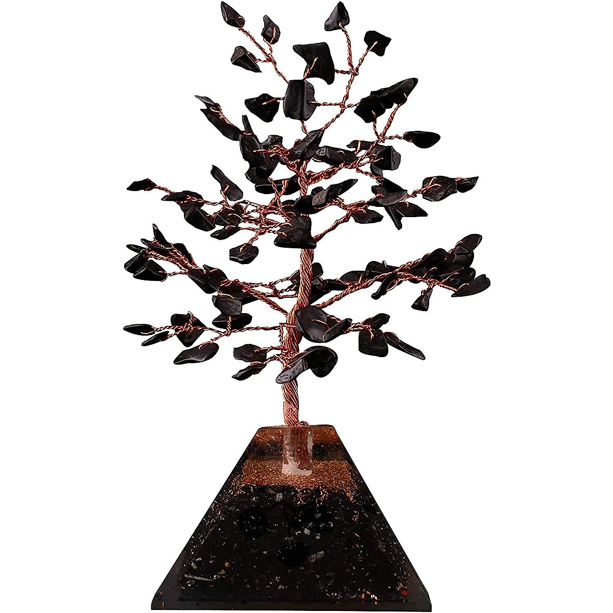 FASHIONZAADI Chakra Tree Reiki Healing Orgone Pyramid Base Bonsai Trees Good Luck Statue Crystal Feng Shui Decor Figurine Vastu Correction Reikis Stones (Black Tourmaline)