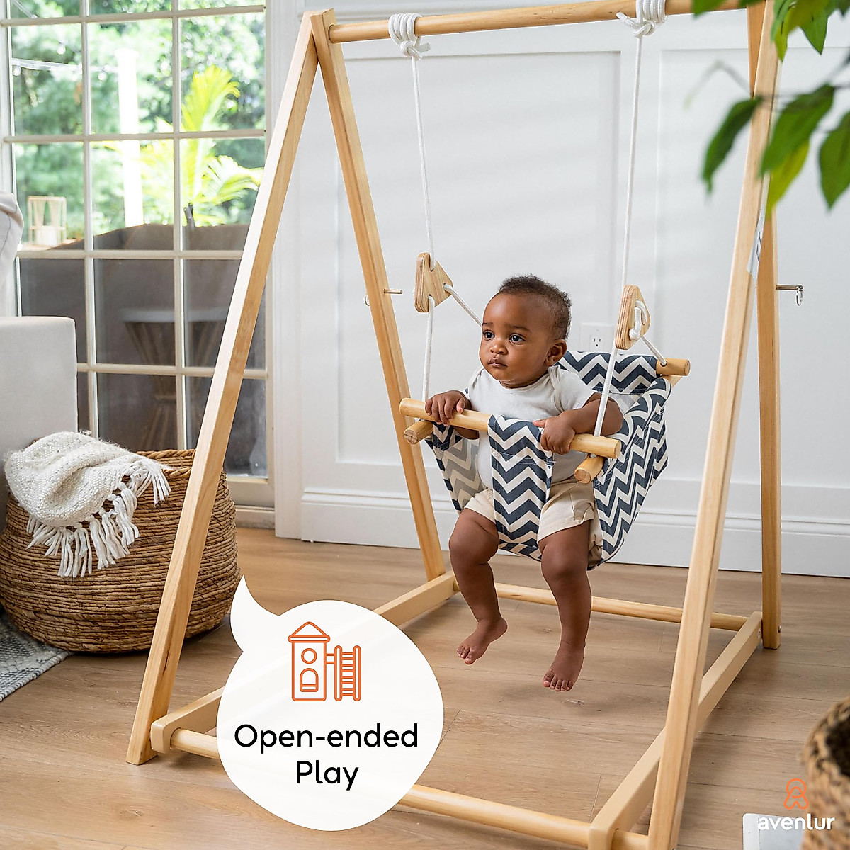 Avenlur Spruce Baby and Toddler Foldable Swing Set with Stand - Premium Montessori, Waldorf Style Self-Standing Indoor Swingset for Children 6m to 3 Yrs - Perfect for Home, Child Day Care, & Preschool