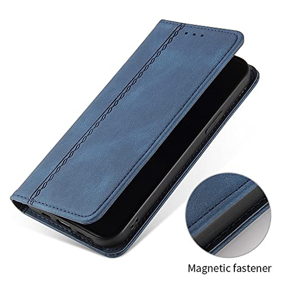 Fansipro Wallet Folio Case for Samsung Galaxy S9 Plus, Premium PU Leather Slim Fit Cover for Galaxy S9 Plus, 2 Card Slots, 1 Transparent Photo Frame Slot, Wave Line on Leather, Blue