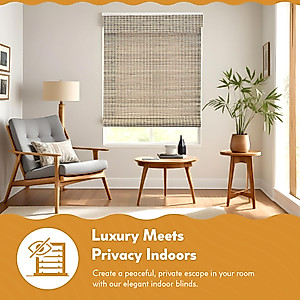 Radiance Cordless Bamboo Roman Shades for Windows - Flatstick Bamboo Blinds for Reduce Bright Light - Bamboo Roman Shades for Home & Offices - Driftwood - 34" W x 64" L - (2208858E)