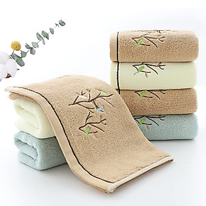 Pidada Hand Towels Set of 2 Embroidered Bird Tree Pattern 100% Cotton Absorbent Soft Decorative Towel for Bathroom (Brown)