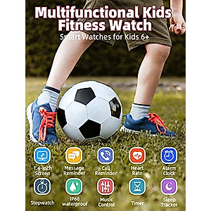 Kids Smart Watch for Boys Girls,IP68 Waterproof Kids Fitness Activity Tracker Watch,Heart Rate Sleep Monitor,8 Sport Modes, Pedometers, Calories Counter, Alarm Clock, Kids Gifts for Teens 6+ (Black)