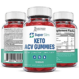 Justified Laboratories (3 Pack) Super Slim Keto ACV Gummies 1000MG with Pomegranate Juice Beet Root B12 180 Gummys