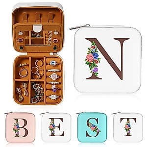 Yesteel Initial Jewelry Case Jewelry Organizer Jewelry Boxes for Traveling, Best Friends Birthday Gifts for Women Gifts for Friends Female Initial N