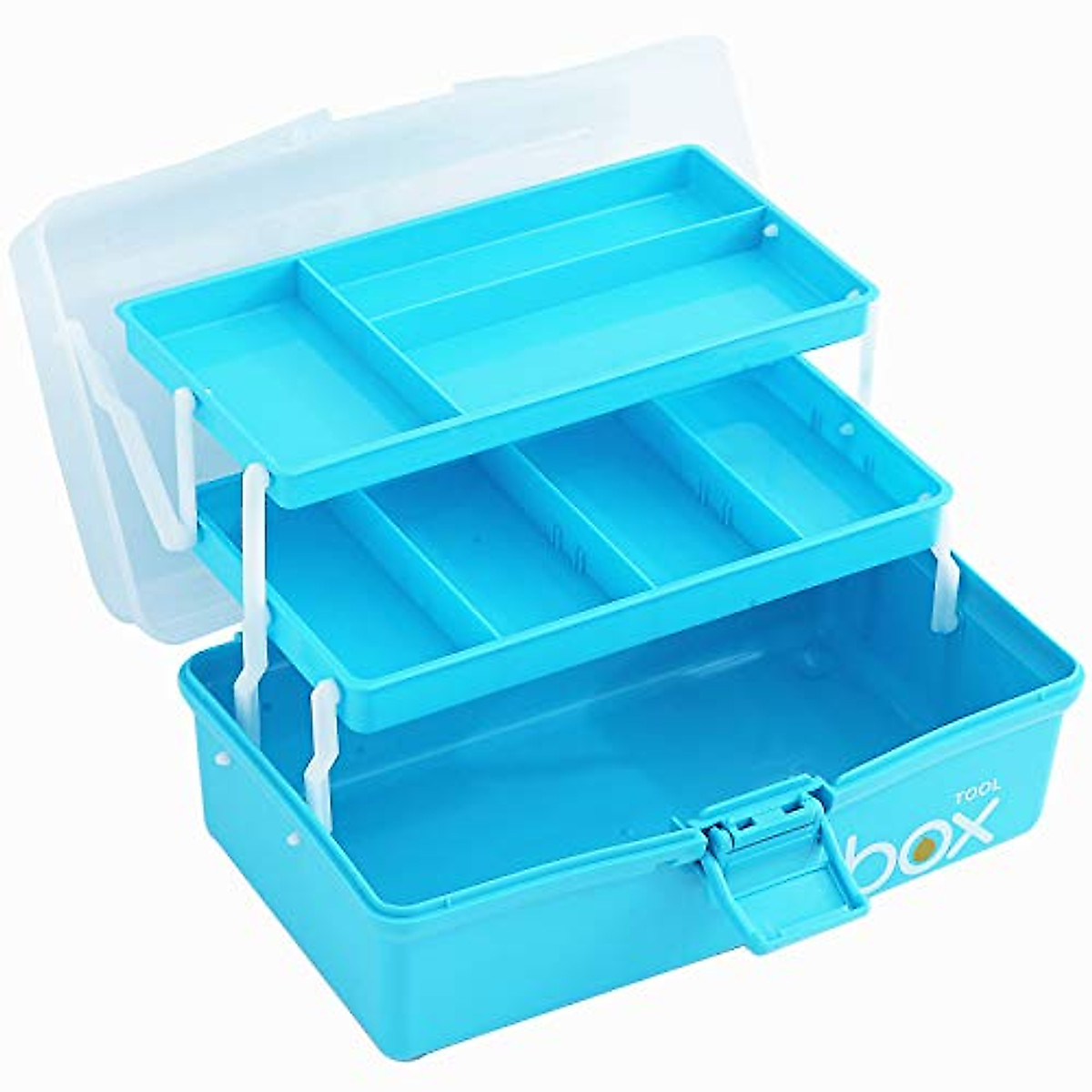 Sunxenze 12'' Three-Layer Clear Plastic Storage Box/Tool Box/Sewing Box Organizer, Multipurpose Organizer and Portable Handled Storage Case for Art Craft and Cosmetic (Light Blue)