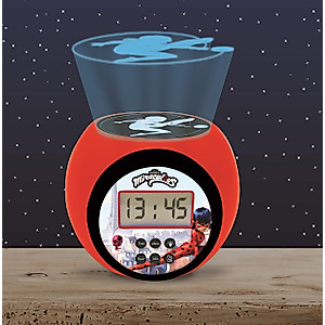 LEXiBOOK - Miraculous Projector Alarm Clock with Snooze Function and Alarm Function, Night Light with Timer, LCD Screen, Battery Operated, Red/Black, RL977MI
