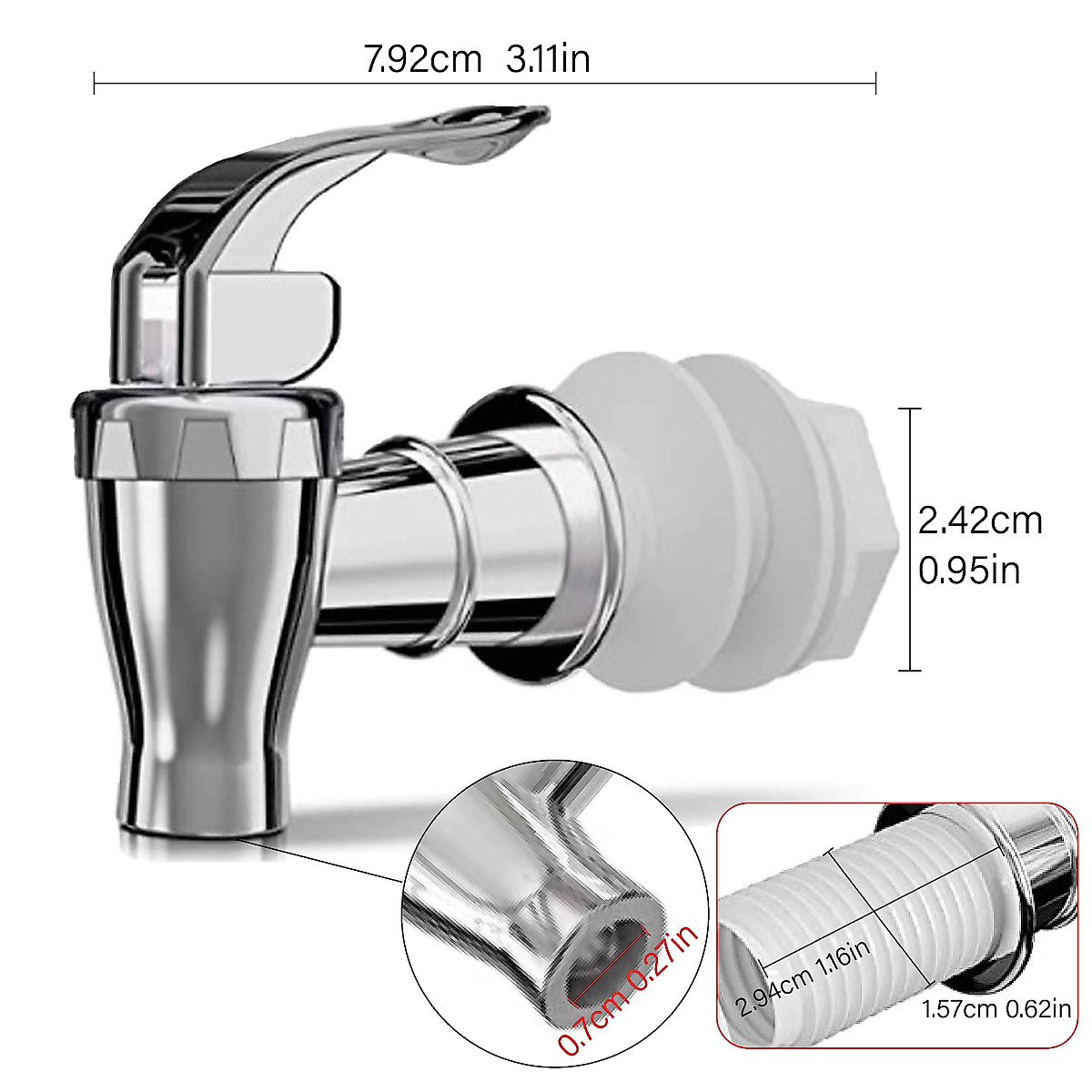 joaoxoko Spigot for Beverage Dispenser,2 Pack Beverage Dispenser Replacement Beverage Faucets Silver Faucets for 2 Gallon, 3 Gallon and 5 Gallon Buckets (silver)