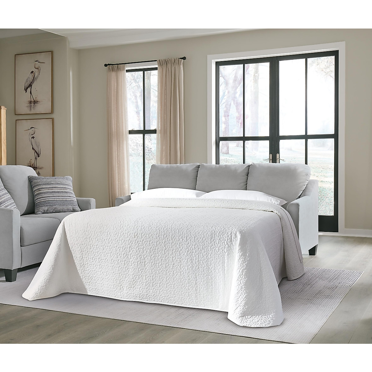 Signature Design by Ashley Adlai Casual 2-in-1 Queen Sofa Sleeper with Folding Memory Foam Mattress and 2 Toss Pillows, Light Gray