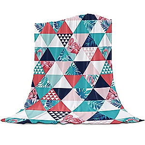 Flannel Fleece Microfiber Throw Blanket Summer Tropical Palm Tree Flamingo Triangular Lattice Soft Warm Fuzzy Lightweight Bed Blankets for Couch Bedroom Living Room 50x80 Inch