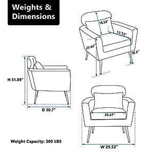 mikibama Mid Century Modern Accent Chair Upholstered Reading Chair Armchair with Throw Pillow Armchair Side Chair for Living Room Bedroom Dorm Room Office (Beige, Chenille)