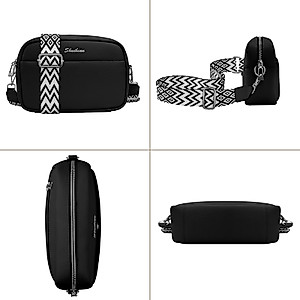 SHUIBIAN Genuine Leather Crossbody Bag for Women Detachable Coin Purse Wide Strap Shoulder Bag Camera Crossbody Purse