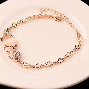 HELPFLOWER CH01 925 Plated Sterling Diamond Bracelet Cat Adjustable Bracelets with Chain Unique Jewelry Present for Women