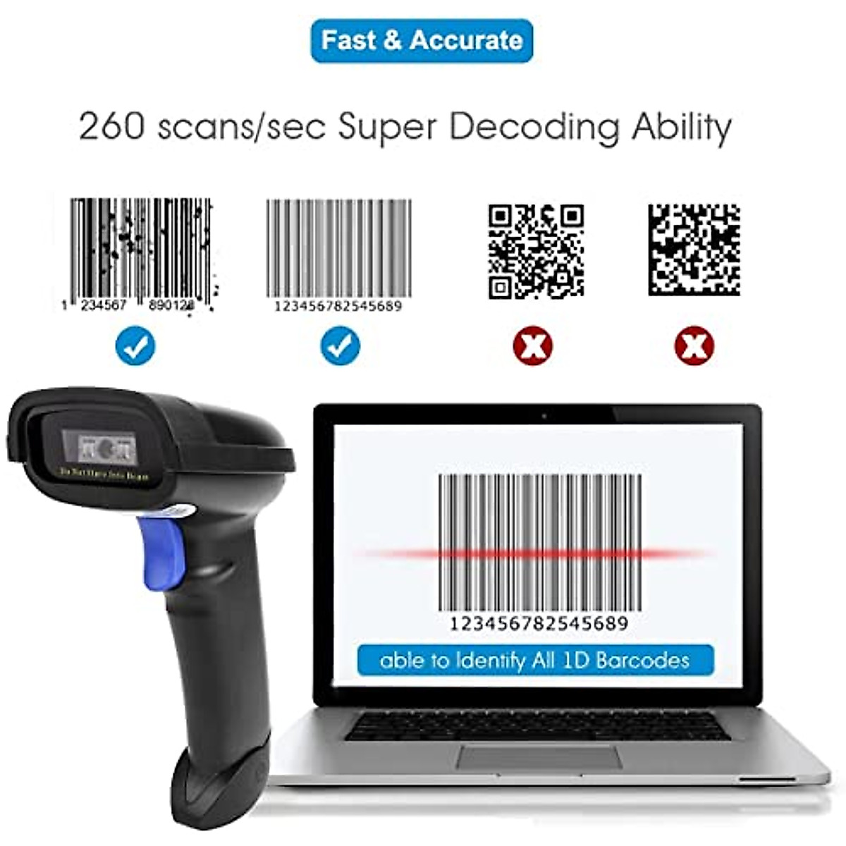 NETUM Bluetooth Barcode Scanner, Compatible with 2.4G Wireless & Bluetooth Function & Wired Connection, Connect Smart Phone, Tablet, PC, CCD Bar Code Reader Work with Windows, Mac,Android, iOS