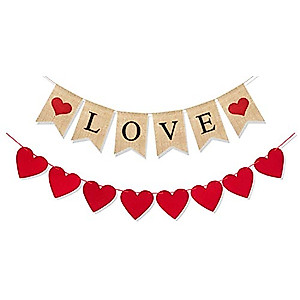 Uniwish Love Burlap Banner Valentines Day Decorations Garland Hearts Hanging Ornaments Wedding Engagement Anniversary Photo Props Indoor Outdoor Valentines Decor