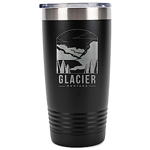 100 North, Polar Camel, United States National Parks, Black 20 Ounce, Stainless Steel, Vacuum Insulated Travel Tumbler Mug With Clear Lid, Glacier Montana