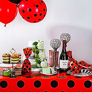 73 Pcs Ladybug Party Supplies, 52 x 87 Inch Ladybug Tablecloth, 48 Pcs Red Treat Goodie Bags Candy Bag with Twist Ties, 24 Pcs Red Black Latex Balloon for Ladybug Themed Birthday Wedding Decoration