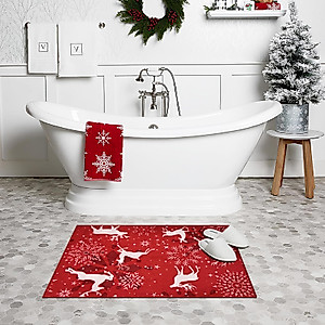 Asrug Christmas Red Rug-2x3 Reindeer Washable Area Rug Entryway Throw Rugs Indoor Doormat Diamond Floor Cover Snowflake Accent Low Pile Small Carpet for Bedroom Living Room Entry Decor