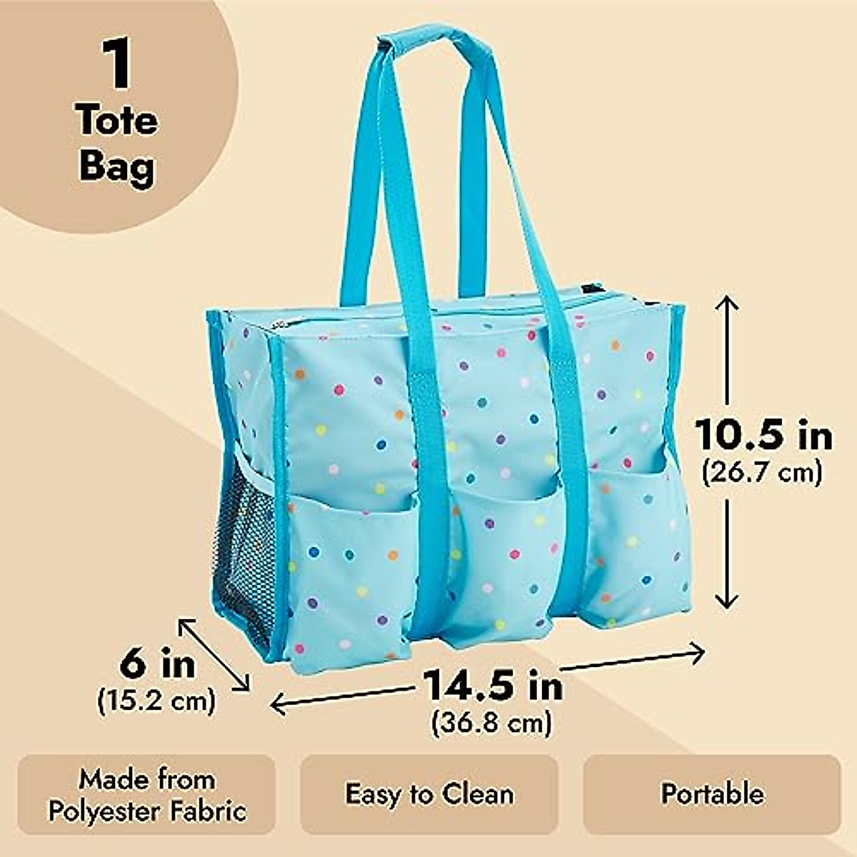 Juvale Large Utility Tote Bag with Pockets, Compartments, and Zip Top for Teachers, Nurses, Crafts, Travel Organization (Light Blue, 14.5 x 10.5 x 6 In)