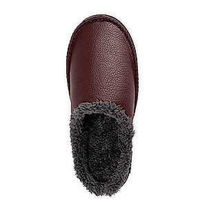 MUK LUKS Men's Faux Leather Clog Slipper, Brown, 8-9