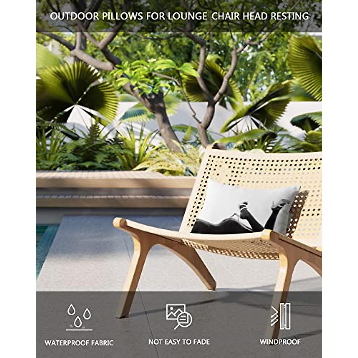 Pack of 2 Outdoor Pillow Covers Chaise Lounge Chair Lumbar Pillow, The Shadow of Sexy Lady with High Heels Waterproof Throw Pillow Covers with Elastic Strap,Soft Cushion Cases for Patio Garden,11"x16"