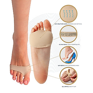 Brison Metatarsal Pads for Women and Men Compact Ball of Foot Cushion Gel Pad Inside Metatarsalgia Morton's Neuroma Pain Relief - Soft Foot Care Fabric Sleeves 2 Pairs